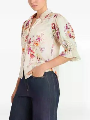 Cinq À Sept Iris Bouquet Fiona Ruffled Floral Shirt - Neutrals