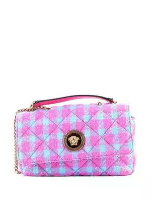 Versace Medusa Icon Chain Flap Bag Quilted Tweed East West Shoulder Bag - Pink