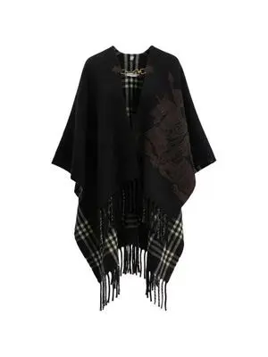 Burberry Fringed Wool Poncho - Black