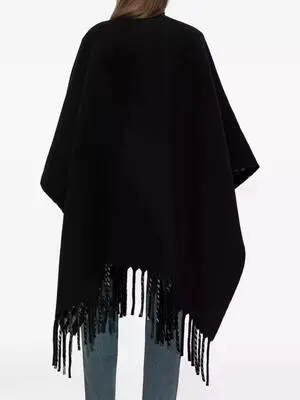 Burberry Wool Poncho With Fringed Trim