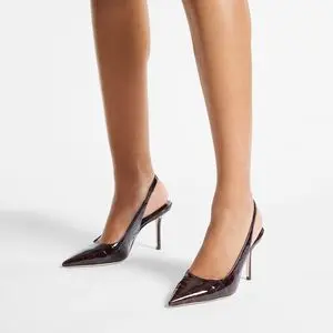 JIMMY CHOO Love Slingback 85 Shiny Croc Embossed Leather - Sambuco