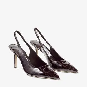 JIMMY CHOO Love Slingback 85 Shiny Croc Embossed Leather - Sambuco
