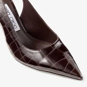 JIMMY CHOO Love Slingback 85 Shiny Croc Embossed Leather - Sambuco