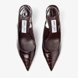 JIMMY CHOO Love Slingback 85 Shiny Croc Embossed Leather - Sambuco