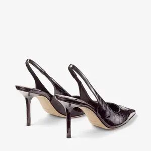 JIMMY CHOO Love Slingback 85 Shiny Croc Embossed Leather - Sambuco