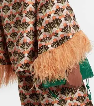La DoubleJ Feather-trimmed Silk Twill Top - Multicoloured