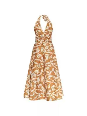 Max Mara Floral-print Midi Dress - Brown