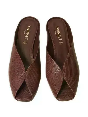 TWINSET Embossed Leather Heeled Sandals - Brown
