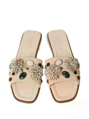 TWINSET Stone-embellished Suede Flat Sandals - Neutrals