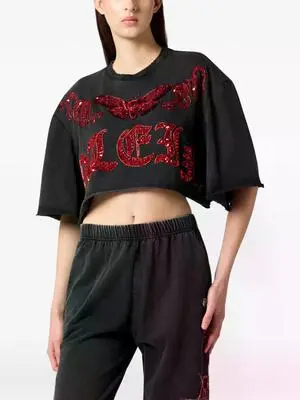 Philipp Plein Sequin-embellished Cropped T-shirt - Black