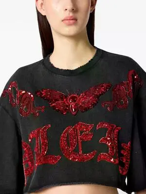 Philipp Plein Sequin-embellished Cropped T-shirt - Black