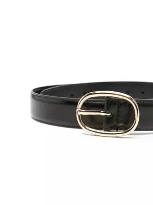 Maje Leather Oval Buckle Belt With Daisy Embellishment