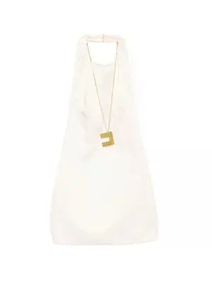 Elisabetta Franchi Elisabetta Franchi Halterneck Mini Dress With Logo Pendant Necklace Neutrals
