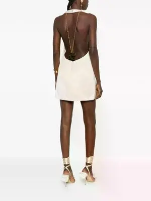 Elisabetta Franchi Duchess Satin Mini Dress With Necklace Detail - Neutrals