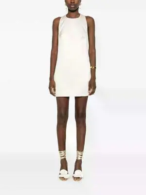 Elisabetta Franchi Duchess Satin Mini Dress With Necklace Detail - Neutrals