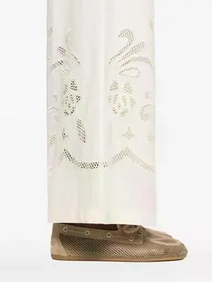 FORTE_FORTE Ivory Beige Floral Embroidered Palazzo Pants