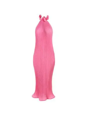 ROWEN ROSE Pleated Turtleneck Maxi Dress - Pink