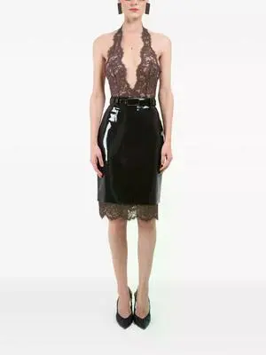 ROWEN ROSE Vinyl Lace Midi Skirt - Brown