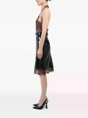 ROWEN ROSE Vinyl Lace Midi Skirt - Brown