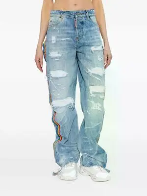 Dsquared2 Loose Fit Twist Jeans With Rainbow Detail
