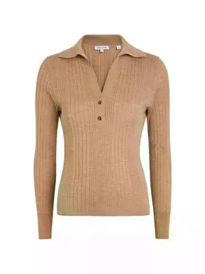 Veronica Beard Ribbed Knit Polo Top
