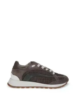 Brunello Cucinelli Bead-detail Lace-up Sneakers - Brown