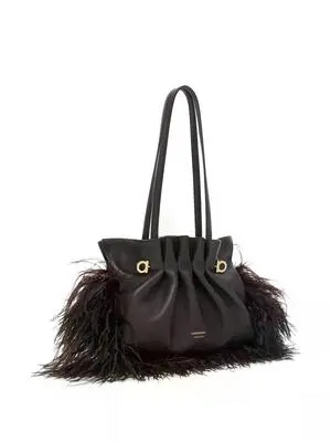 FERRAGAMO Nappa Leather Feather Trim Soft Bag