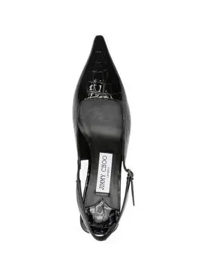 JIMMY CHOO Amel Pointed Croc-effect Slingback Pumps