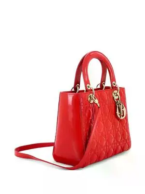Dior Lady Medium Satchel Cannage Quilt Patent - Red