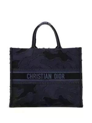 Dior Camouflage Embroidered Canvas Large Tote Bag - Blue