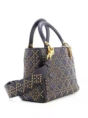 Dior Supple Lady Cannage Studded Lambskin Medium Satchel - Black