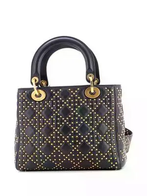Dior Supple Lady Cannage Studded Lambskin Medium Satchel - Black