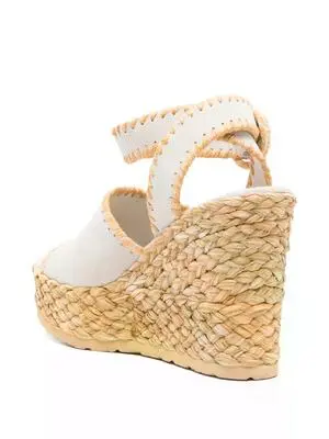 PALOMA BARCELO Suede Wedge Heeled Sandals With Woven Detailing