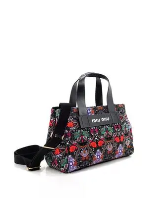 Miu Miu Logo Convertible Canapa Printed Canvas Mini Tote Bag