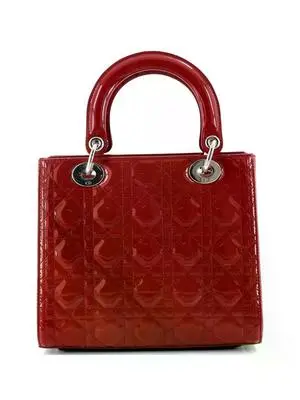 Dior Lady Nm Medium Satchel Cannage Quilt Patent - Red