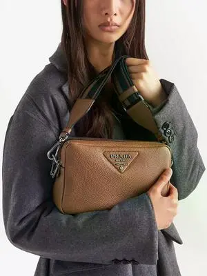 Prada Triangle-logo Plaque Crossbody Bag - Brown