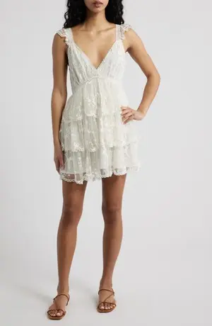 LoveShackFancy Tuli Lace Layered Ruffle Minidress