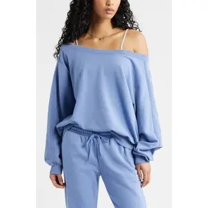 Bp. Lace Trim Off-the-shoulder Sweatshirt - Blue Frost