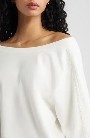 Bp. Lace Trim Off-the-shoulder Sweatshirt - Ivory