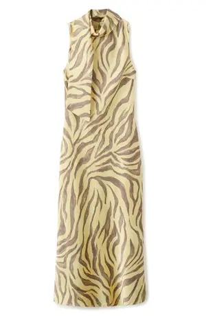 Mango Zebra Stripe Midi Dress With Scarf Detail