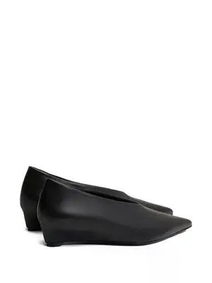 AMI Paris Lamb Leather Pointed Toe Wedge Pumps