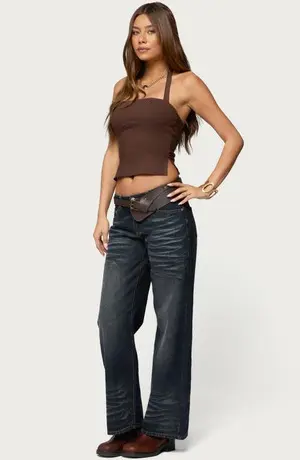 EDIKTED Halter Top - Dark-brown