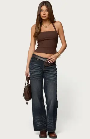 EDIKTED Halter Top - Dark-brown