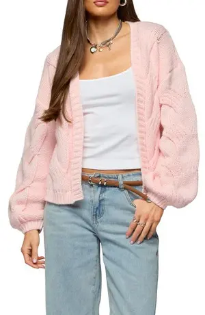 EDIKTED Braiden Chunky Cable Open Cardigan - Pink