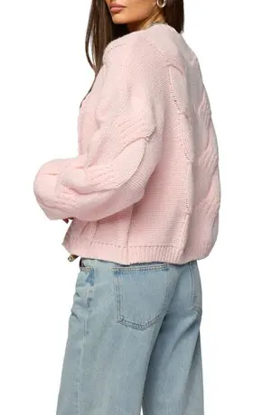 EDIKTED Braiden Chunky Cable Open Cardigan - Pink