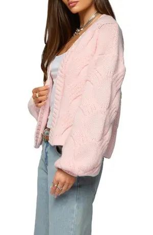EDIKTED Braiden Chunky Cable Open Cardigan - Pink