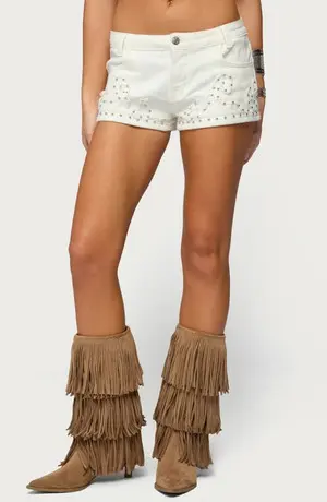 EDIKTED Studded Denim Shorts - White
