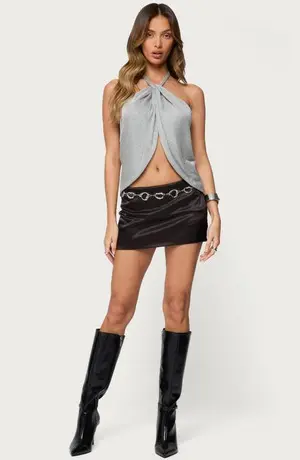EDIKTED Metallic Halter Top - Silver