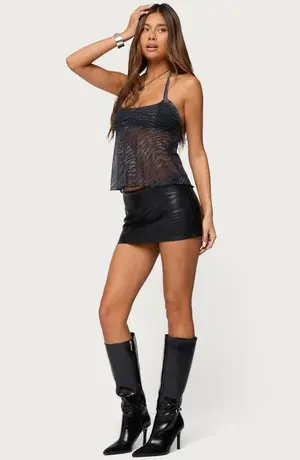 EDIKTED Tiger Print Mesh Halter Top - Dark-gray