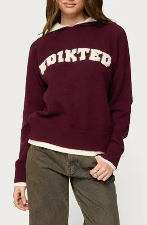 EDIKTED Varsity Logo Knit Hoodie